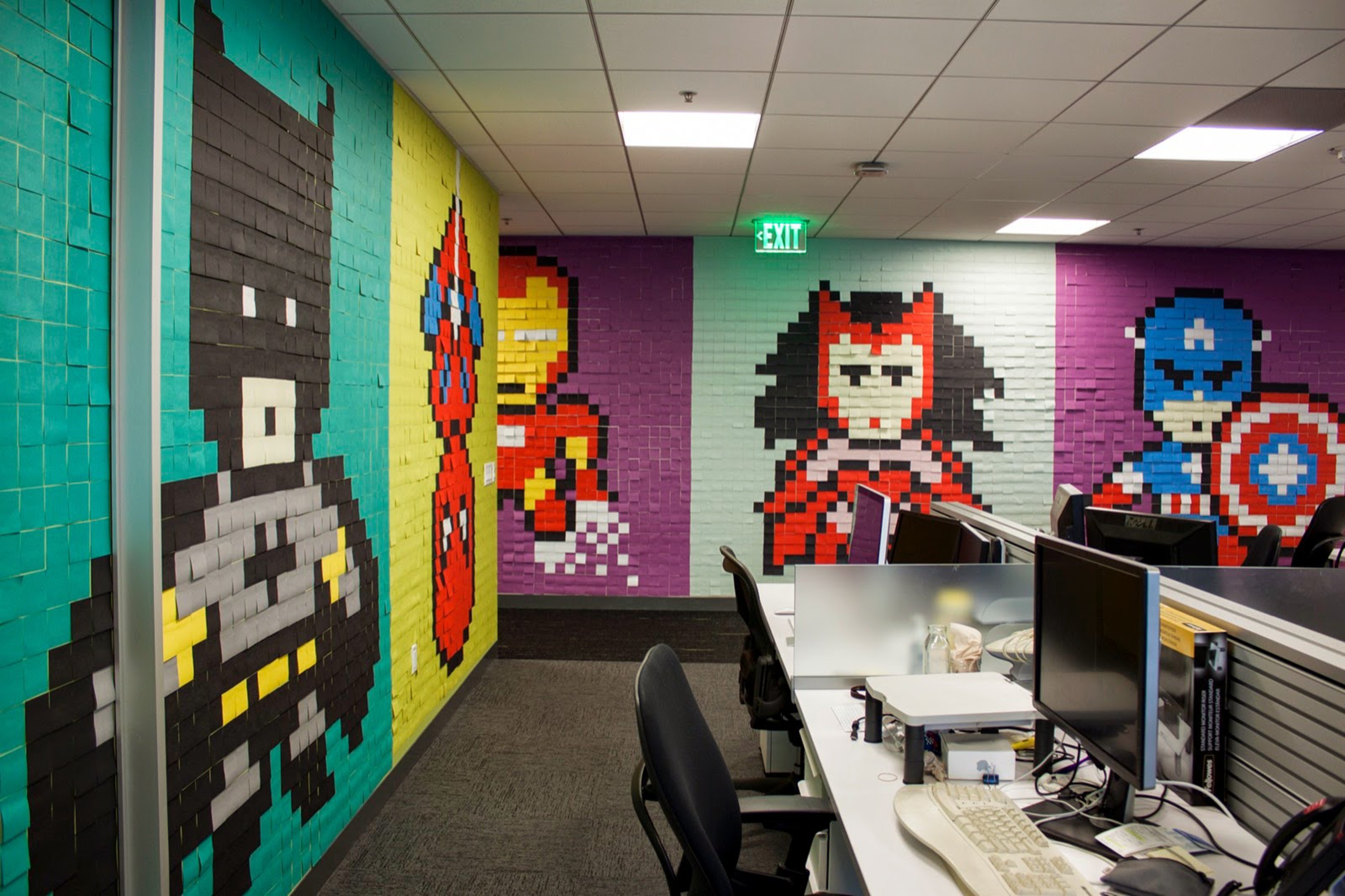 Amazing Superhero Murals in a NYC Office Created Only With Sticky Post ...