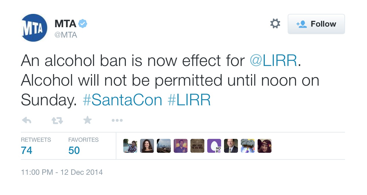 MTA Bans Alcohol on Trains Until Sunday Because SantaCon | Viewing NYC