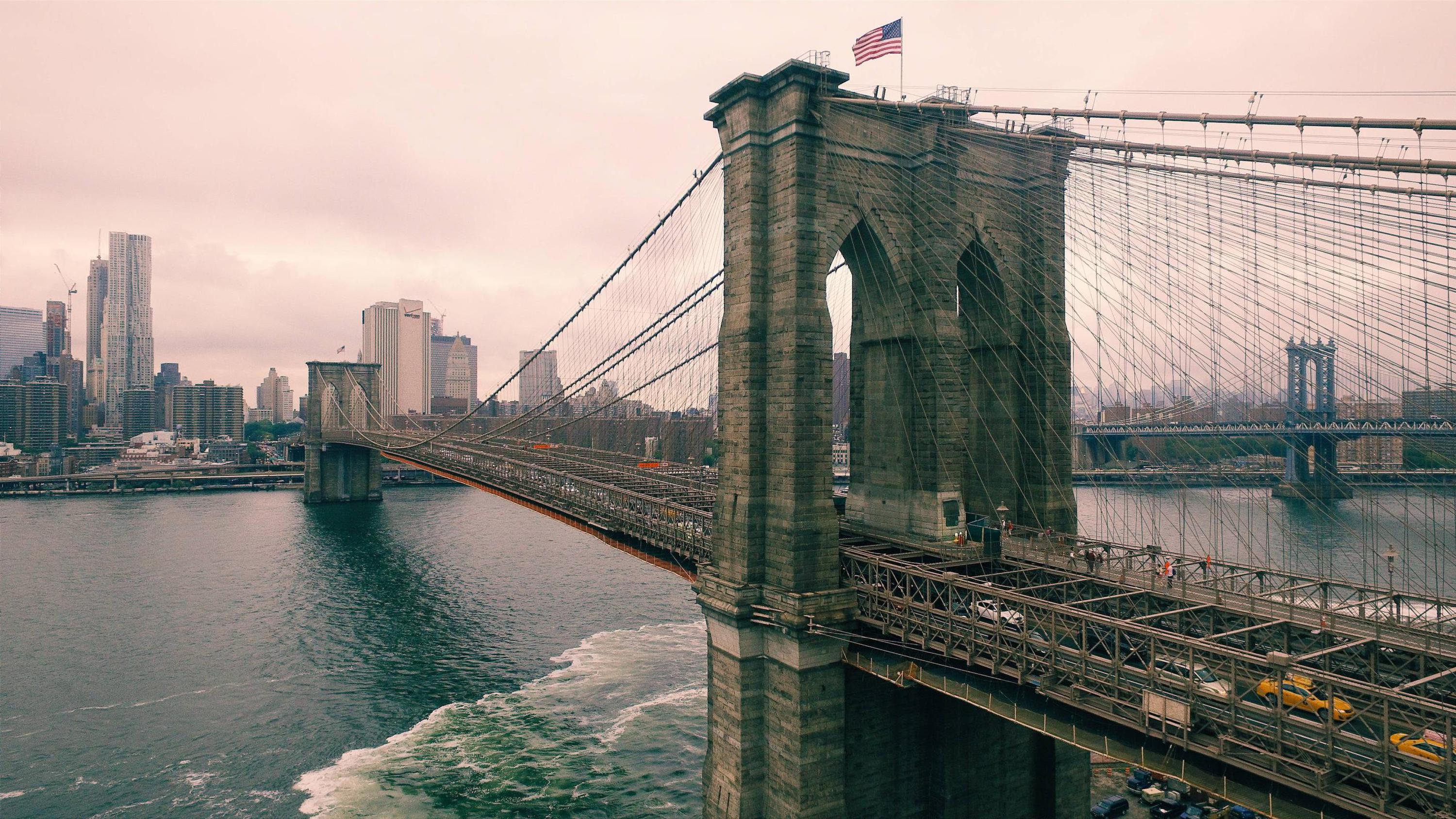 Incredible Aerial Photograph of the Brooklyn Bridge Looking Out Over ...