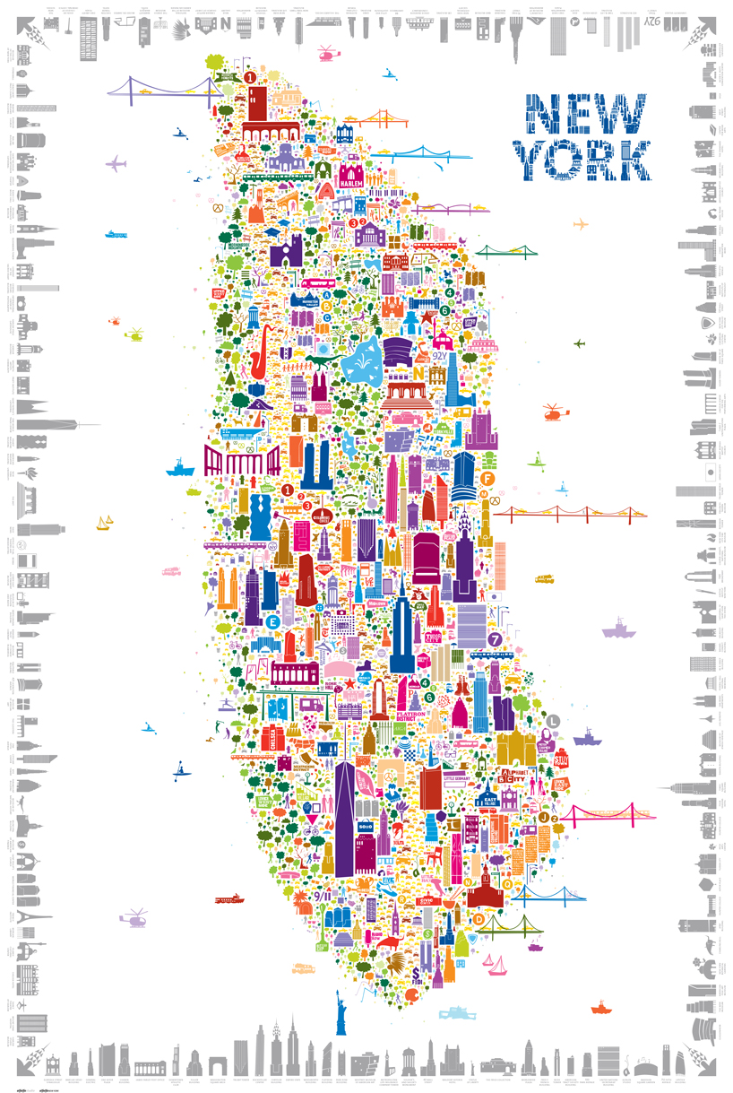 Colorful Map Details Manhattan Using Over 400 Bright New York Icons ...