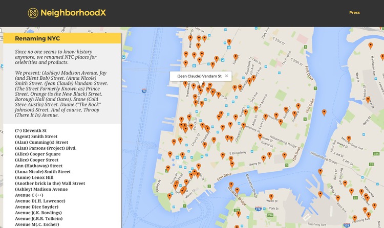 Renaming NYC: a Comedic Interactive Map Showing NYC Streets With False ...