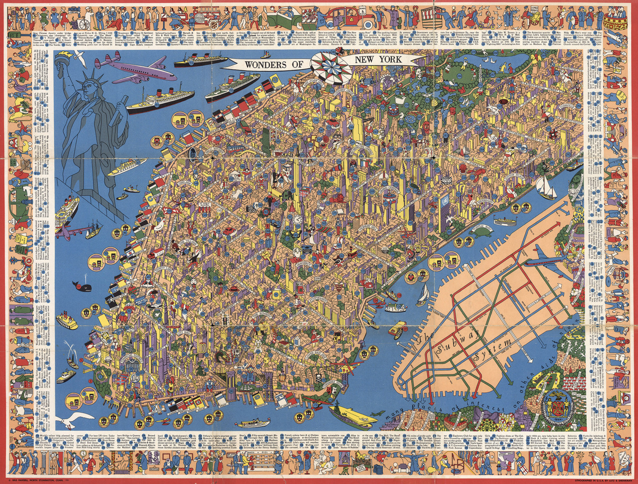 Detailed Illustrated Map from the 1950s Shows Over 300 "Wonders of New ...